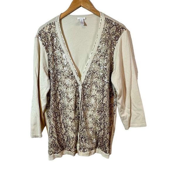 Chico's | Sweaters | Chicos Sequin Snakeskinbuttondown Cardigan Size Xl ...